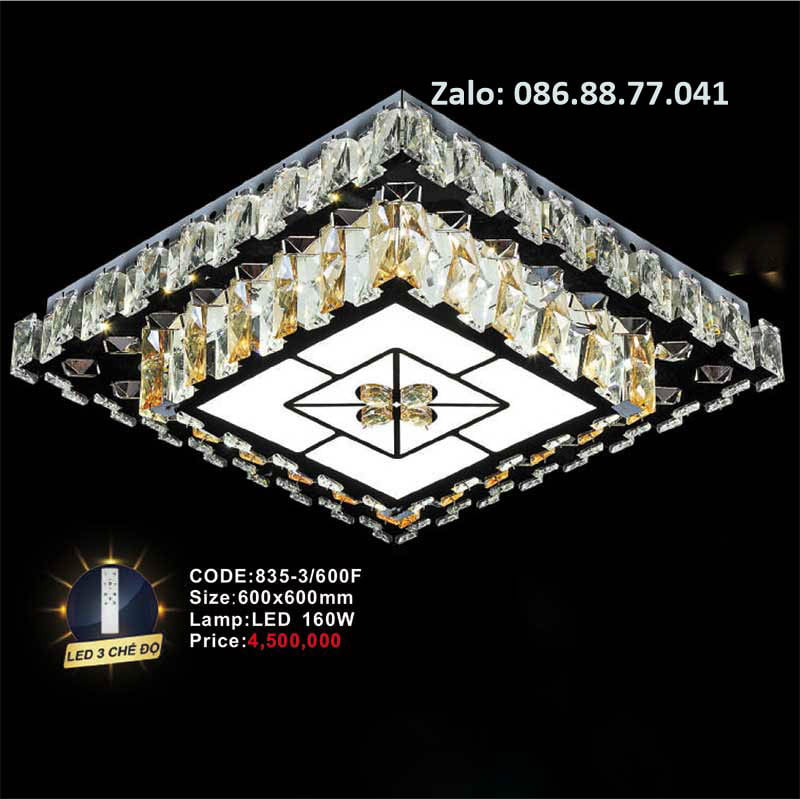 Đèn ốp trần kính 835-600 - Đèn Trần Kiên - Đèn mâm led ốp trần kính hiện đại