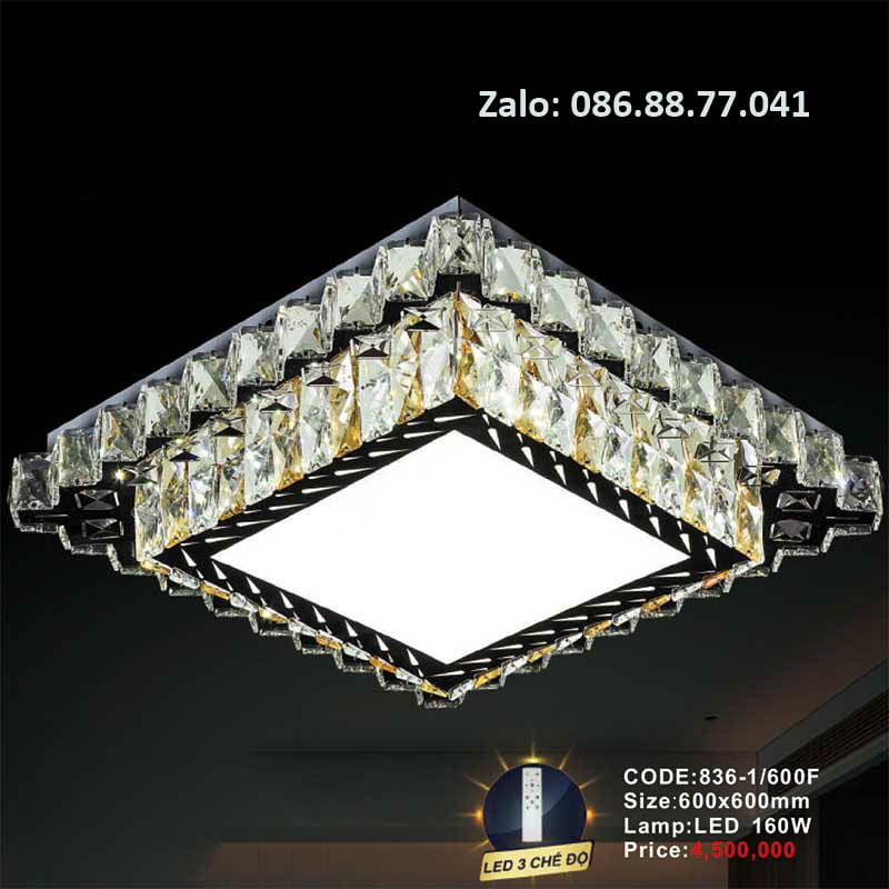 Đèn Led ốp trần 835-6/600F - Đèn Trần Kiên - Đèn mâm led ốp trần kính